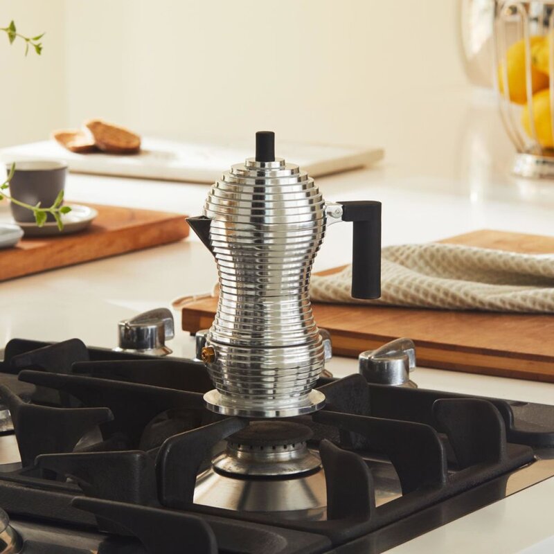 Alessi, Pulcina espressobryggare 3 koppar svart/rostfritt stål - Kitch'n